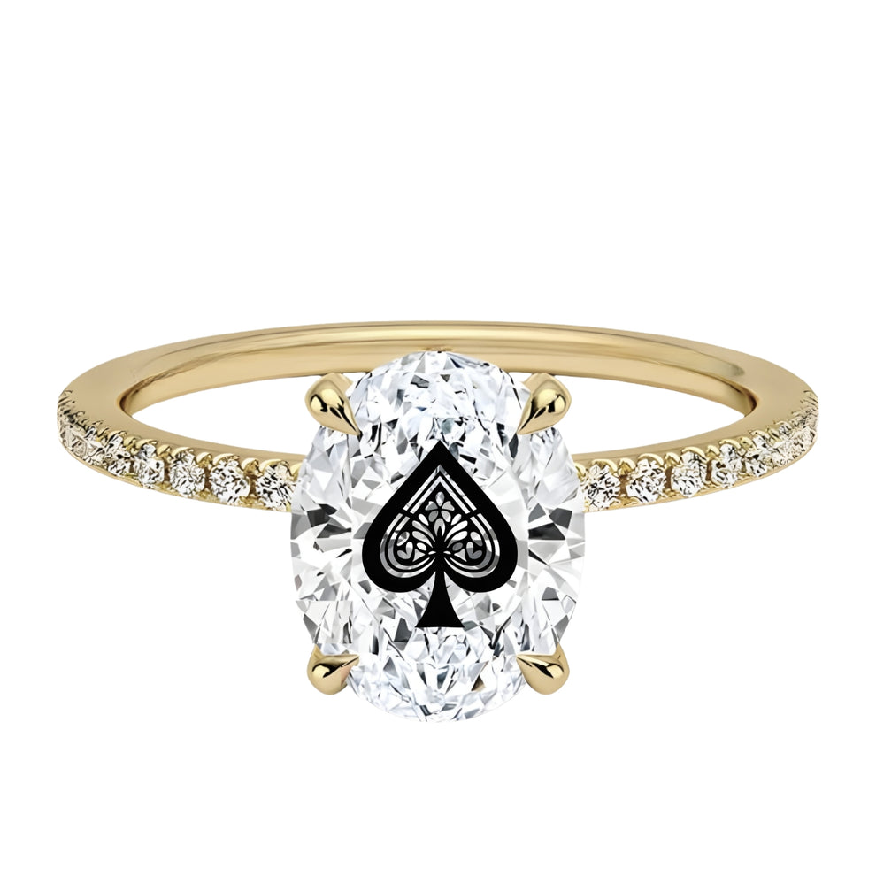 Lab Grown Diamonds Oval Ring With Ace of spades Laser Engraved On The ...